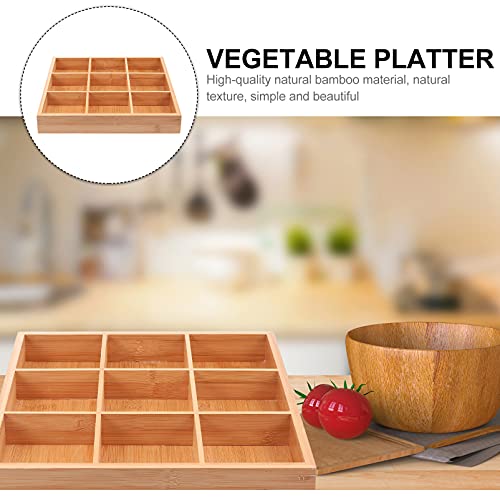 DOITOOL Wood Serving Tray Divided Platter 9- Section Wood Food Server Bamboo Serving Dishes Serving Platters for Snacks Appetizers