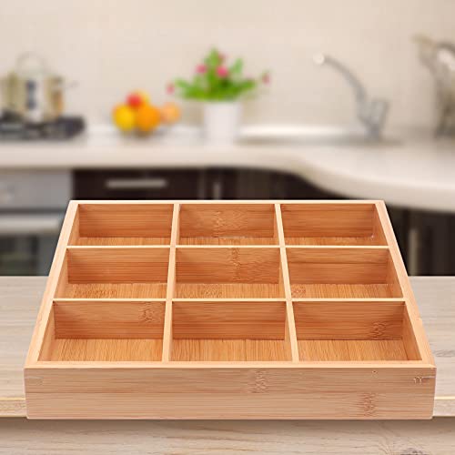 DOITOOL Wood Serving Tray Divided Platter 9- Section Wood Food Server Bamboo Serving Dishes Serving Platters for Snacks Appetizers