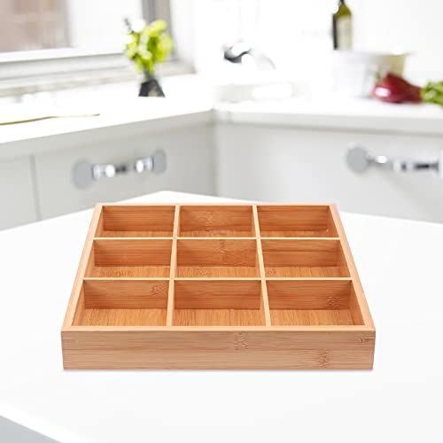 DOITOOL Wood Serving Tray Divided Platter 9- Section Wood Food Server Bamboo Serving Dishes Serving Platters for Snacks Appetizers