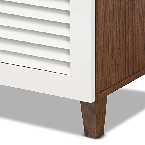 BOWERY HILL Modern and Contemporary White and Walnut Finished 4-Shelf Wood Shoe Storage Cabinet with Drawer