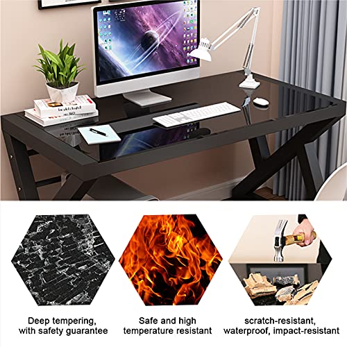 SAMERY Computer Desk & Gaming Desk, Home Office Desks 55.1 Inch- Modern Simple Writing Study Glass Computer Desk Home Office Desks Space-Saving Multipurpose Workstation with Metal Frame