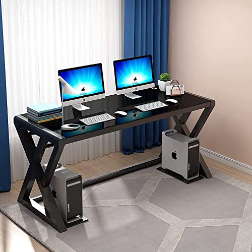 SAMERY Computer Desk & Gaming Desk, Home Office Desks 55.1 Inch- Modern Simple Writing Study Glass Computer Desk Home Office Desks Space-Saving Multipurpose Workstation with Metal Frame