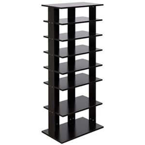 ALIMORDEN 8-Tier Wood Shoe Rack,Double Rows 7-Tier Shoe Shelf Shoe Storage Stand Entryway Shoe Tower Vertical Perfect for Narrow Closet Hallway Bedroom in Black