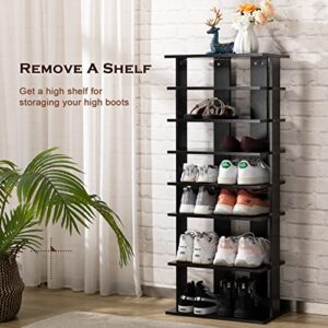 ALIMORDEN 8-Tier Wood Shoe Rack,Double Rows 7-Tier Shoe Shelf Shoe Storage Stand Entryway Shoe Tower Vertical Perfect for Narrow Closet Hallway Bedroom in Black