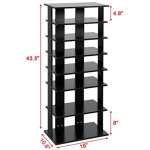 ALIMORDEN 8-Tier Wood Shoe Rack,Double Rows 7-Tier Shoe Shelf Shoe Storage Stand Entryway Shoe Tower Vertical Perfect for Narrow Closet Hallway Bedroom in Black