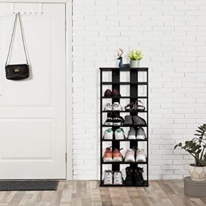 ALIMORDEN 8-Tier Wood Shoe Rack,Double Rows 7-Tier Shoe Shelf Shoe Storage Stand Entryway Shoe Tower Vertical Perfect for Narrow Closet Hallway Bedroom in Black