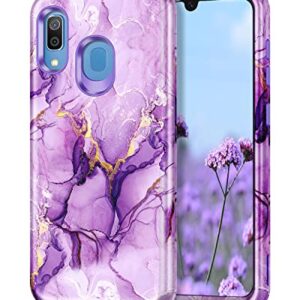 Lamcase for Samsung Galaxy A20/A30 Case, Heavy Duty Rugged Shockproof Hybrid Hard PC Soft Silicone Bumper Three Layer Drop Protection Anti-Fall Cover for Samsung Galaxy A20/A30, Purple Marble