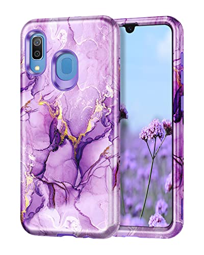 Lamcase for Samsung Galaxy A20/A30 Case, Heavy Duty Rugged Shockproof Hybrid Hard PC Soft Silicone Bumper Three Layer Drop Protection Anti-Fall Cover for Samsung Galaxy A20/A30, Purple Marble