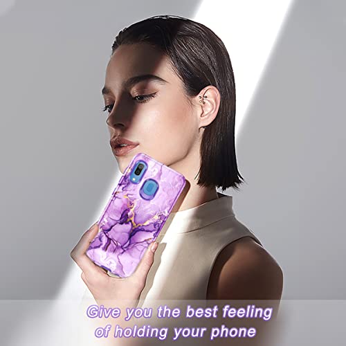 Lamcase for Samsung Galaxy A20/A30 Case, Heavy Duty Rugged Shockproof Hybrid Hard PC Soft Silicone Bumper Three Layer Drop Protection Anti-Fall Cover for Samsung Galaxy A20/A30, Purple Marble