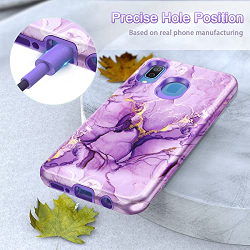 Lamcase for Samsung Galaxy A20/A30 Case, Heavy Duty Rugged Shockproof Hybrid Hard PC Soft Silicone Bumper Three Layer Drop Protection Anti-Fall Cover for Samsung Galaxy A20/A30, Purple Marble