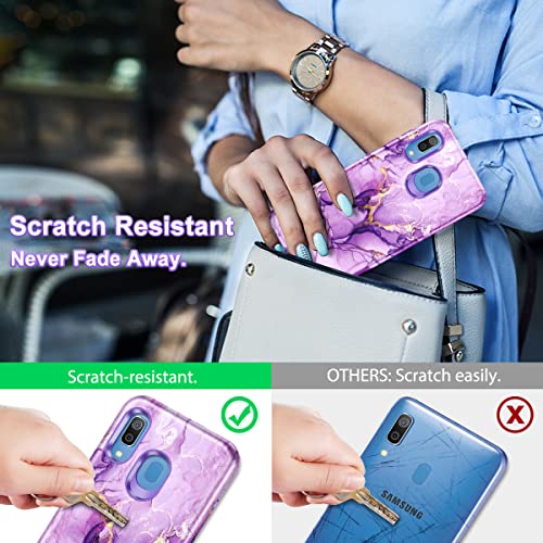 Lamcase for Samsung Galaxy A20/A30 Case, Heavy Duty Rugged Shockproof Hybrid Hard PC Soft Silicone Bumper Three Layer Drop Protection Anti-Fall Cover for Samsung Galaxy A20/A30, Purple Marble