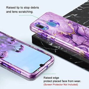 Lamcase for Samsung Galaxy A20/A30 Case, Heavy Duty Rugged Shockproof Hybrid Hard PC Soft Silicone Bumper Three Layer Drop Protection Anti-Fall Cover for Samsung Galaxy A20/A30, Purple Marble