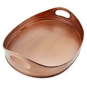 AuldHome Rustic Oval Copper Tray (16.5 x 12.5 Inches); Farmhouse Metal Decorative Serving Tray