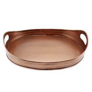 AuldHome Rustic Oval Copper Tray (16.5 x 12.5 Inches); Farmhouse Metal Decorative Serving Tray