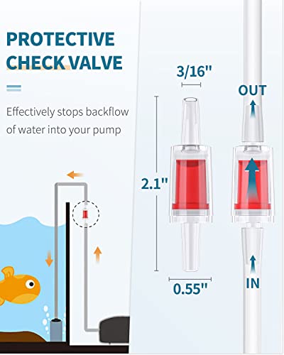 Pawfly 25 Feet Black Airline Tubing Standard Aquarium Air Pump Accessories Set with Suction Cups Connectors and Check Valves