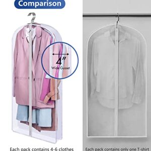 AOODA 40" Clear Garment Bags for Hanging Clothes Transparent Suit Bags for Closet Storage Coat Cover Protector for Sweater, Jacket, 4 Packs