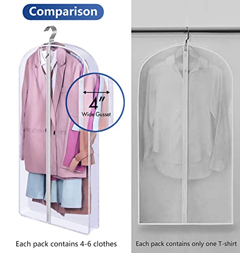 AOODA 40" Clear Garment Bags for Hanging Clothes Transparent Suit Bags for Closet Storage Coat Cover Protector for Sweater, Jacket, 4 Packs