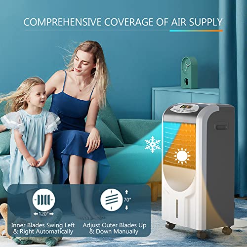 KOTEK Air Cooler and Heater, 5-in-1 Portable Evaporative Air Cooler Fan Humidifier w/Anion Function, 8H Timer, 3 Modes & 3 Speeds, Bladeless Quiet Evaporative Cooler w/Remote Control for Home, Office