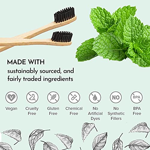 Toothpaste Tablets and Bamboo Toothbrush - Travel Teeth Whitening Tabs for Adults & Kids, Fluoride-Free, Gluten-Free, Plastic-Free, Vegan, Travel Friendly, Eco-Friendly, Spearmint (60 Tabs)