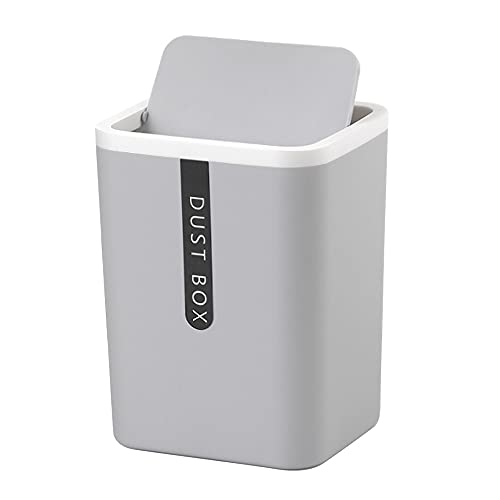 IKAAR Plastic Mini Trash Can with Lid Mini Countertop Trash Can Tiny Desktop Wastebasketfor Bathroom Vanity, Desktop, Tabletop or Coffee Table Grey