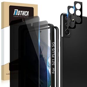 mothca [2+2 pack] privacy screen protector for samsung galaxy s21+/s21 plus 5g 6.7’’[not for s21 or s21 ultra]anti spy pet + camera lens protector with frame, fingerprint id compatible easy to install