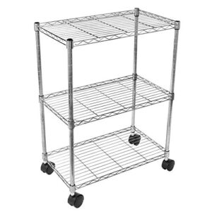 yssoa heavy duty 3-shelf shelving with wheels, adjustable storage units, steel organizer wire rack, plug version, 24.02”l x 13.78“w x 31.89”h, chrome (hkshlf23133003cpclitev1)