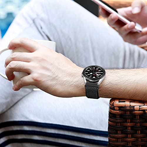 Easuny 22mm Watch Bands Compatible for Samsung Galaxy Watch 3 45mm Band/Galaxy Watch 46mm/Gear S3 Frontier, Stretchy Adjustable Elastic Nylon Woven Loop Wristband for Men Women, Black