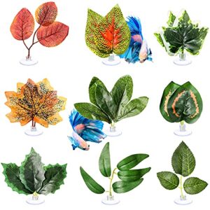 9 pieces betta hammock bed leaf silk plants aquarium pad artificial fish tank rest spawning bed with suction cup aquarium fish tank plant leaves decorations for resting simulating habitat, 9 styles