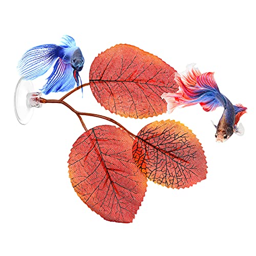 9 Pieces Betta Hammock Bed Leaf Silk Plants Aquarium Pad Artificial Fish Tank Rest Spawning Bed with Suction Cup Aquarium Fish Tank Plant Leaves Decorations for Resting Simulating Habitat, 9 Styles