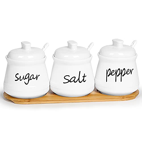 ONTUBE Porcelain Condiment Pots Set of 3 with Tray 12oz White