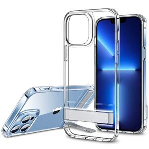 esr metal kickstand case compatible with iphone 13 pro case, patented three-way stand, reinforced drop protection, slim flexible back cover, clear