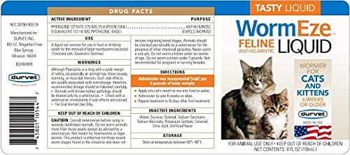 Durvet Wormeze Feline Liquid Wormer for Cats & Kittens 4oz.… (New - 4 Fl Oz (Pack of 1))