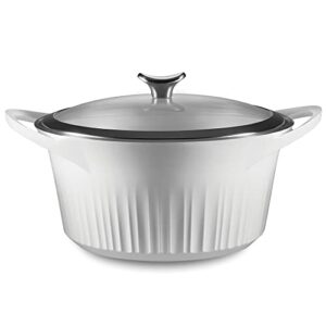 corningware, non-stick 5.5 quart quickheat dutch oven pot with lid, lightweight, ceramic non-stick interior coating for even heat cooking, perfect for baking, frying, searing and more, french white