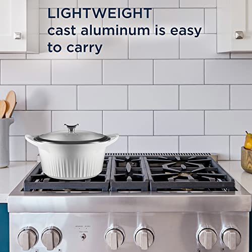 CorningWare, Non-Stick 5.5 Quart QuickHeat Dutch Oven Pot with Lid, Lightweight, Ceramic Non-Stick Interior Coating for Even Heat Cooking, Perfect for Baking, Frying, Searing and More, French White