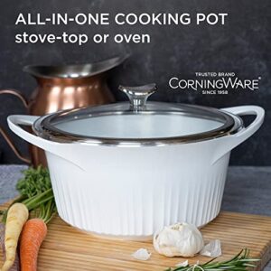 CorningWare, Non-Stick 5.5 Quart QuickHeat Dutch Oven Pot with Lid, Lightweight, Ceramic Non-Stick Interior Coating for Even Heat Cooking, Perfect for Baking, Frying, Searing and More, French White