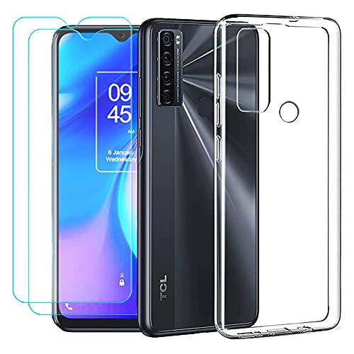 Ytaland for TCL 20 SE Case, with 2 x Tempered Glass Screen Protector. Crystal Clear Silicone Shockproof TPU Bumper Protective Phone Case Cover