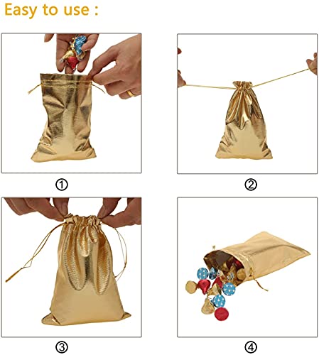 BEAVOING Pack of 50 5"x 7" Heavy Duty Gold Drawstring Organza Jewelry Pouches Wedding Party Christmas Favor Gift Candy Chocolate Bags (Gold, 5x7)