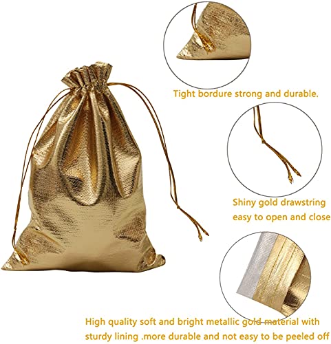 BEAVOING Pack of 50 5"x 7" Heavy Duty Gold Drawstring Organza Jewelry Pouches Wedding Party Christmas Favor Gift Candy Chocolate Bags (Gold, 5x7)