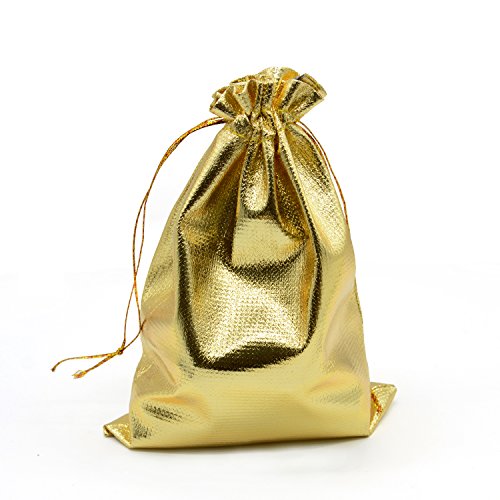 BEAVOING Pack of 50 5"x 7" Heavy Duty Gold Drawstring Organza Jewelry Pouches Wedding Party Christmas Favor Gift Candy Chocolate Bags (Gold, 5x7)