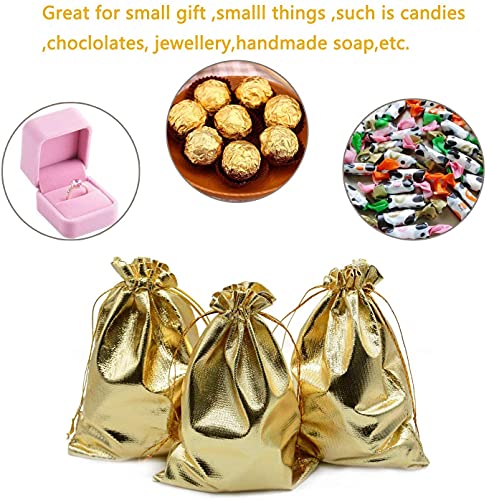 BEAVOING Pack of 50 5"x 7" Heavy Duty Gold Drawstring Organza Jewelry Pouches Wedding Party Christmas Favor Gift Candy Chocolate Bags (Gold, 5x7)