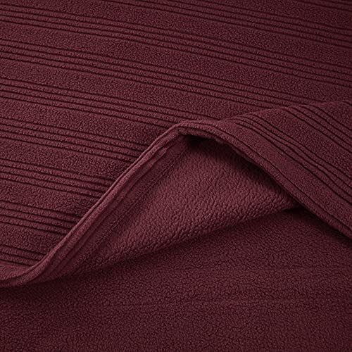 Serta Travis Fleece Ultra Soft Tri-Rib Textured Electric Blanket, Cozy and Snuggly Cover Fast Heating for Cold Weather, Auto Shut Off, Multi Heat Setting Controller, Queen, Berry Red