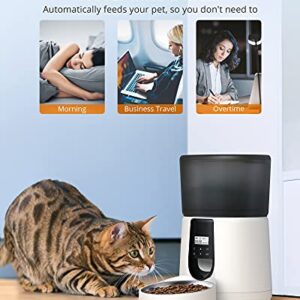 LLSS Automatic Cat Feeder, 4L Food Dispenser, Timed Feeder with Detachable Stainless Steel Bowl, Dry Dispenser for & Dog, Programmable Meal Portion, 1-4 Meals per Day, Auto Pet Black, White