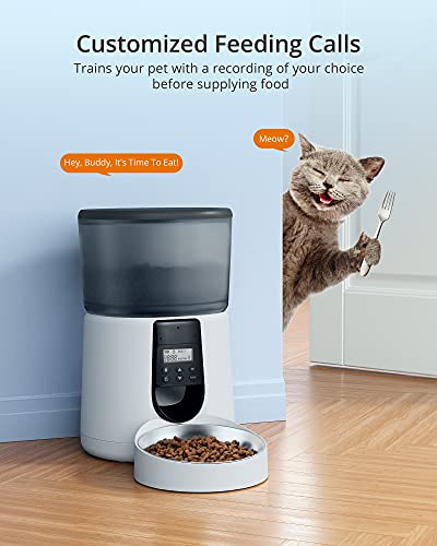 LLSS Automatic Cat Feeder, 4L Food Dispenser, Timed Feeder with Detachable Stainless Steel Bowl, Dry Dispenser for & Dog, Programmable Meal Portion, 1-4 Meals per Day, Auto Pet Black, White