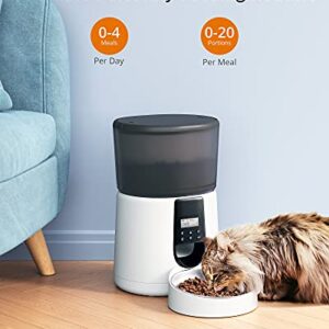 LLSS Automatic Cat Feeder, 4L Food Dispenser, Timed Feeder with Detachable Stainless Steel Bowl, Dry Dispenser for & Dog, Programmable Meal Portion, 1-4 Meals per Day, Auto Pet Black, White