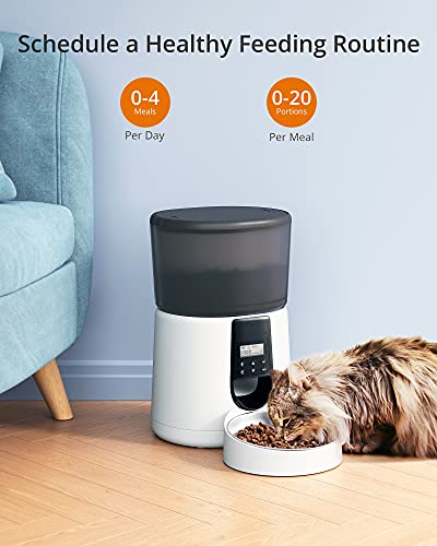 LLSS Automatic Cat Feeder, 4L Food Dispenser, Timed Feeder with Detachable Stainless Steel Bowl, Dry Dispenser for & Dog, Programmable Meal Portion, 1-4 Meals per Day, Auto Pet Black, White