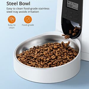 LLSS Automatic Cat Feeder, 4L Food Dispenser, Timed Feeder with Detachable Stainless Steel Bowl, Dry Dispenser for & Dog, Programmable Meal Portion, 1-4 Meals per Day, Auto Pet Black, White