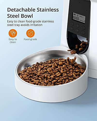 LLSS Automatic Cat Feeder, 4L Food Dispenser, Timed Feeder with Detachable Stainless Steel Bowl, Dry Dispenser for & Dog, Programmable Meal Portion, 1-4 Meals per Day, Auto Pet Black, White