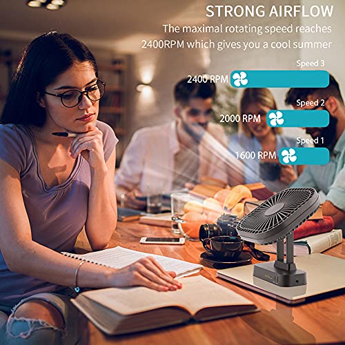 xasla 5'' AA Battery Operated Fan, Desk Fan with Timer, 3 Speeds, Extra Quiet, 7-Blade Design, Adjustable Angle, for Office Desk, Bedroom and Outdoor (without Batteries)