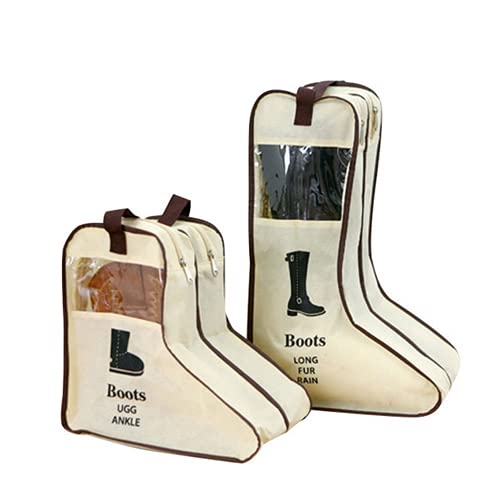 Corkwaw Portable 2 Pair Boot Storage Bags Dust Proof Shoe Bags,Zippered Tall Boots Organizer Protector Bag for Home and Travel Beige