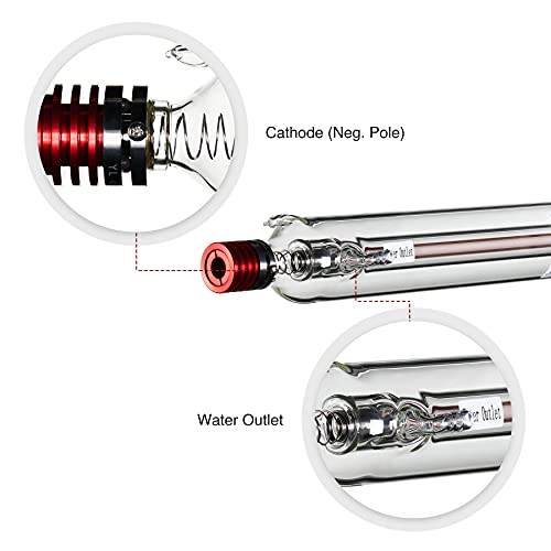 OMTech 80W Laser Tube Replacement for CO2 Laser Engravers and Laser Cutters, CO2 Filled YL Tube for Laser Engraving Cutting Marking Machines, 60mm Dia. 1250mm Borosilicate Glass Tube, 12000hr Life